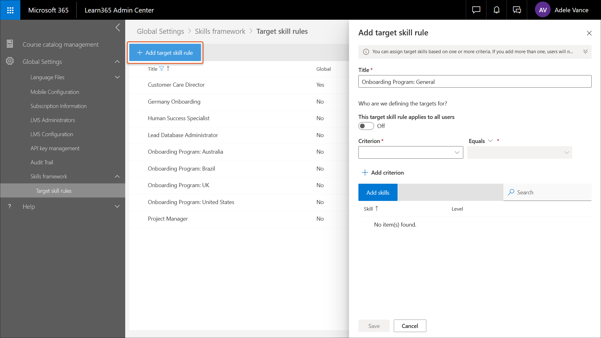 Target skills and skill gap – Help Center
