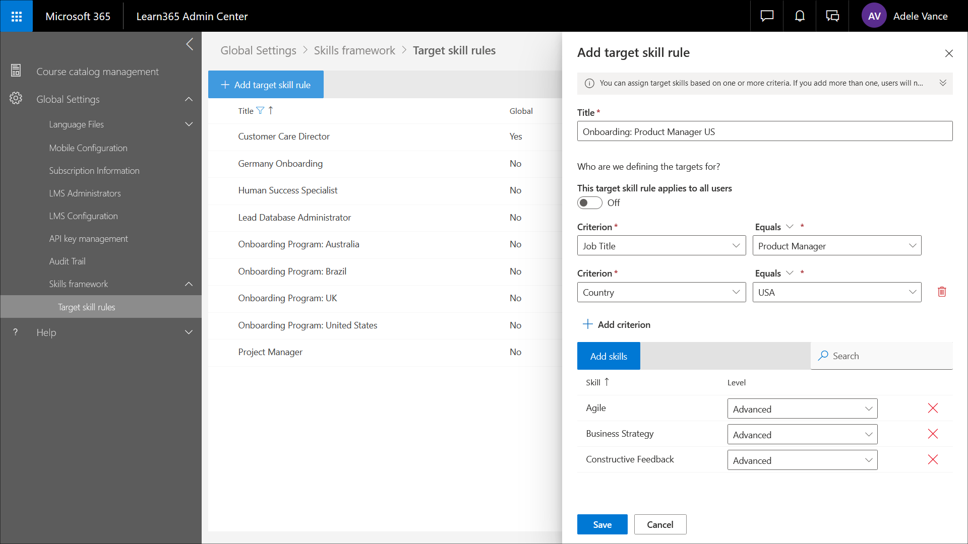 Target skills and skill gap – Help Center